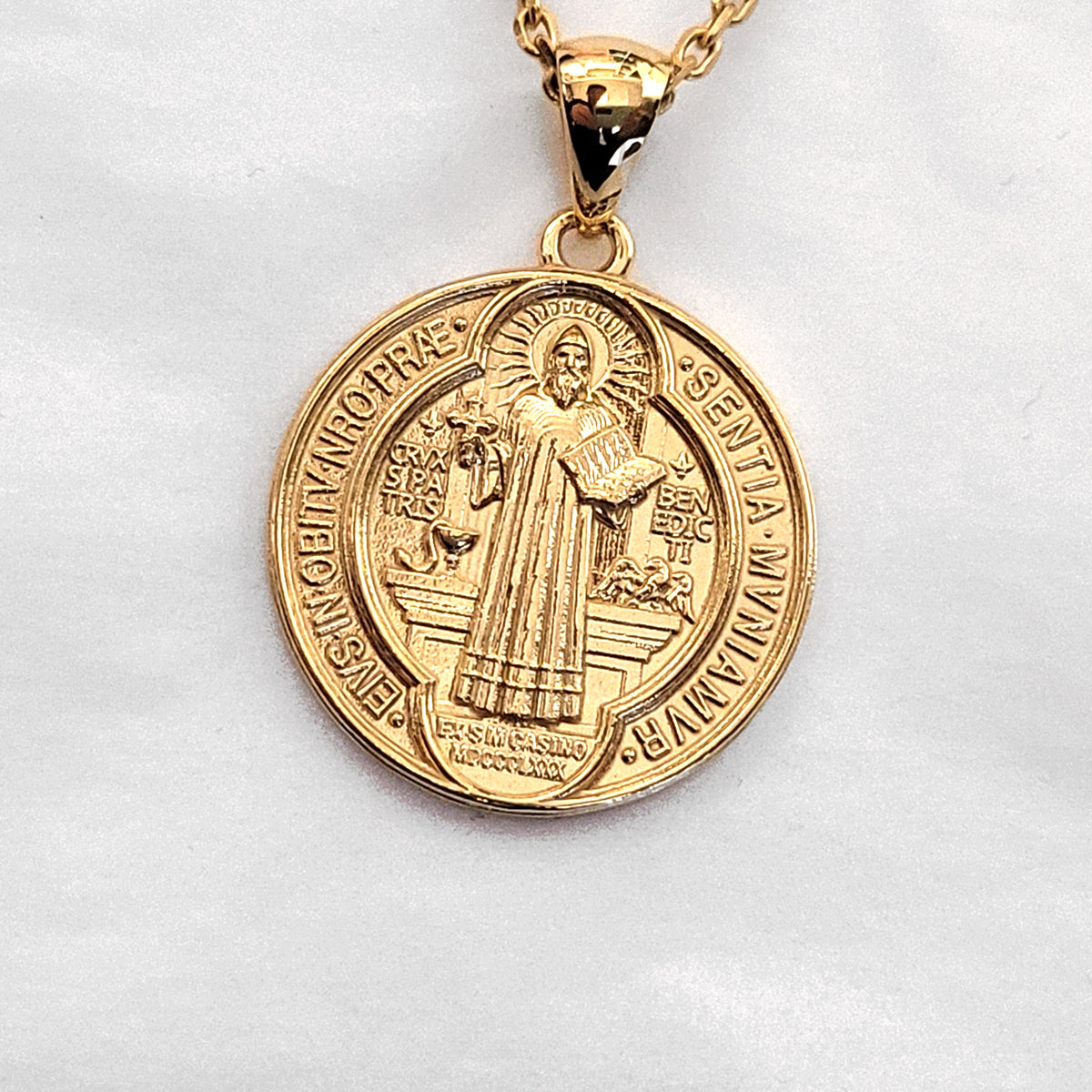 14k 18k gold st benedict medal necklace 1 Large 25mm