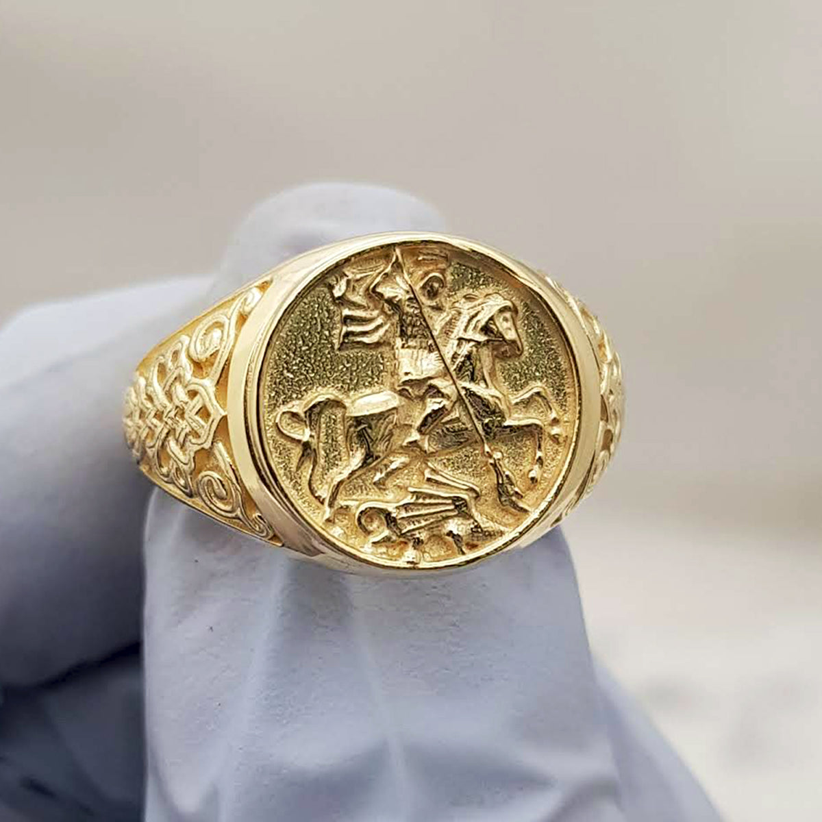 14k 18k gold men's saint george ring 1